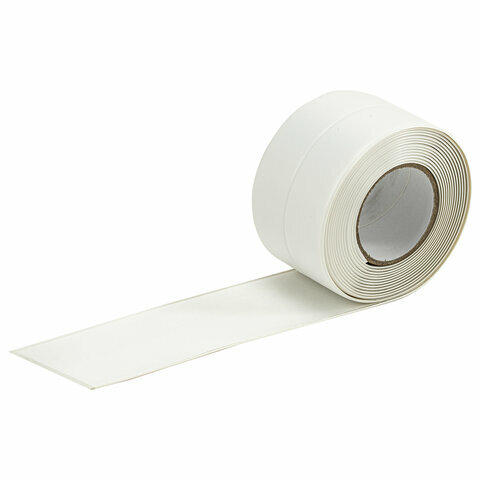 Клейкая лента бордюрная для ванны и кухни 60 мм х 3.35 м, белая, акриловая основа, LAIMA, 608773