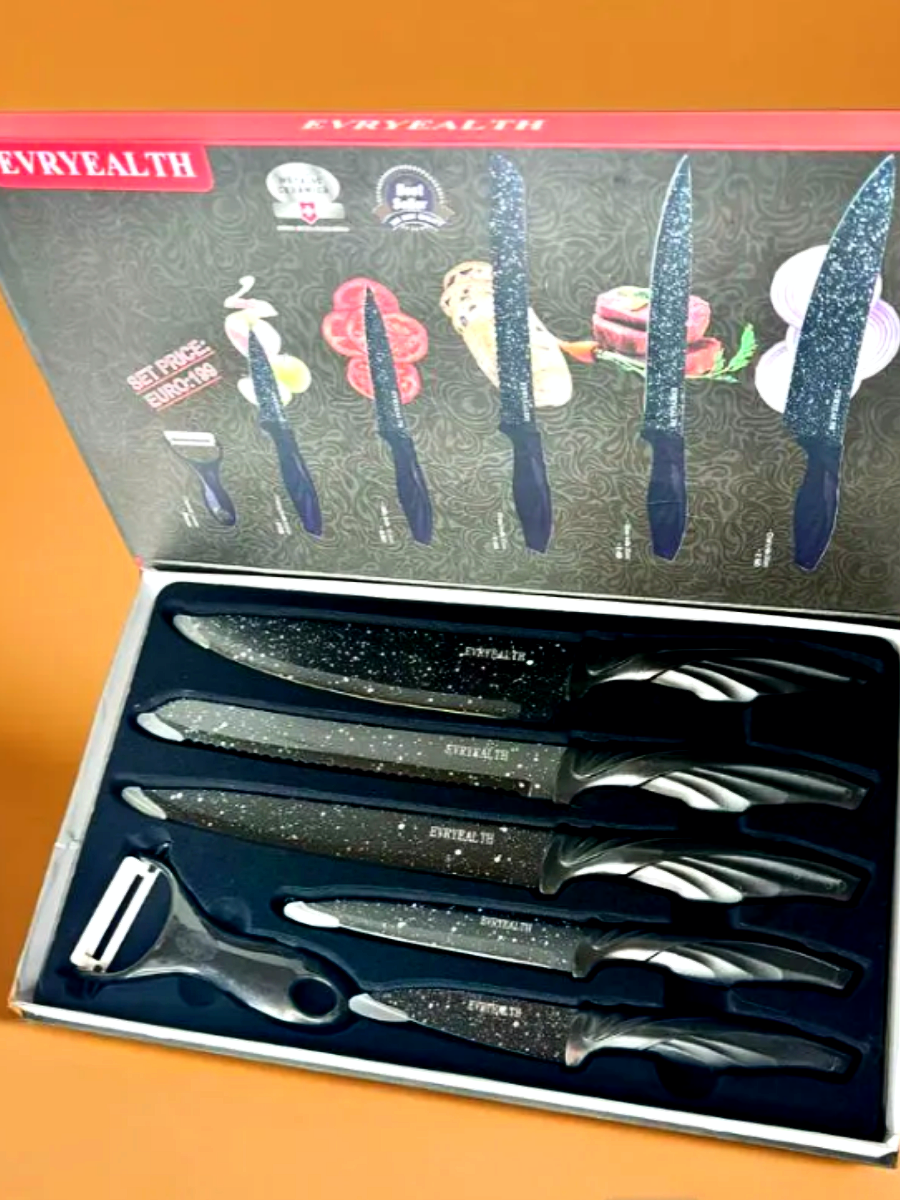 Набор ножей TimPax Evryealth, 6 в 1, керамические лезвия, антибактериальные