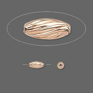 Бусина металлическая, 7х3мм, рис с бороздками, витая, базовый материал - медь, яркая медь, 50 шт.