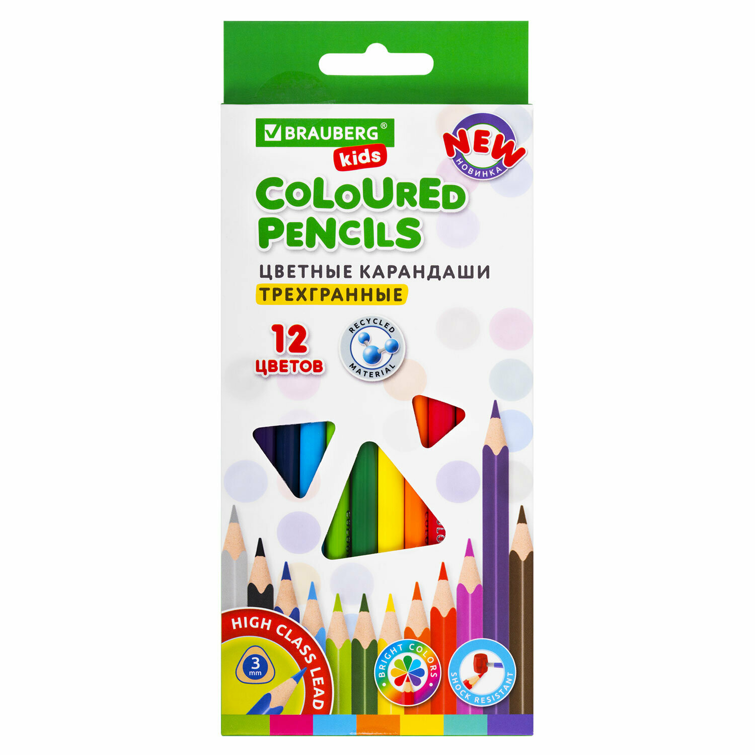 Карандаши цветные BRAUBERG KIDS NEW, 12 цветов, трехгранные, грифель 3 мм, 182001 (цена только за 1 шт.)