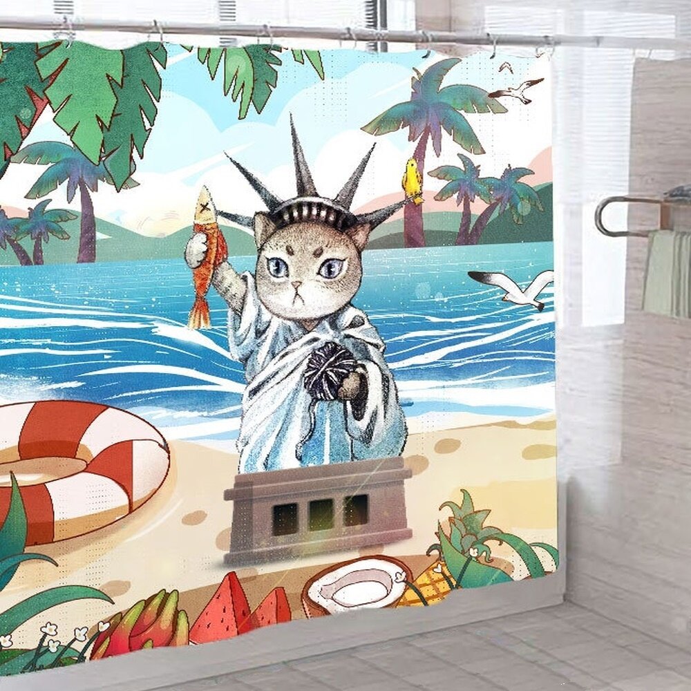 Штора для ванной "Кот свободы" занавеска в ванную комнату 150х180 см с крючками
