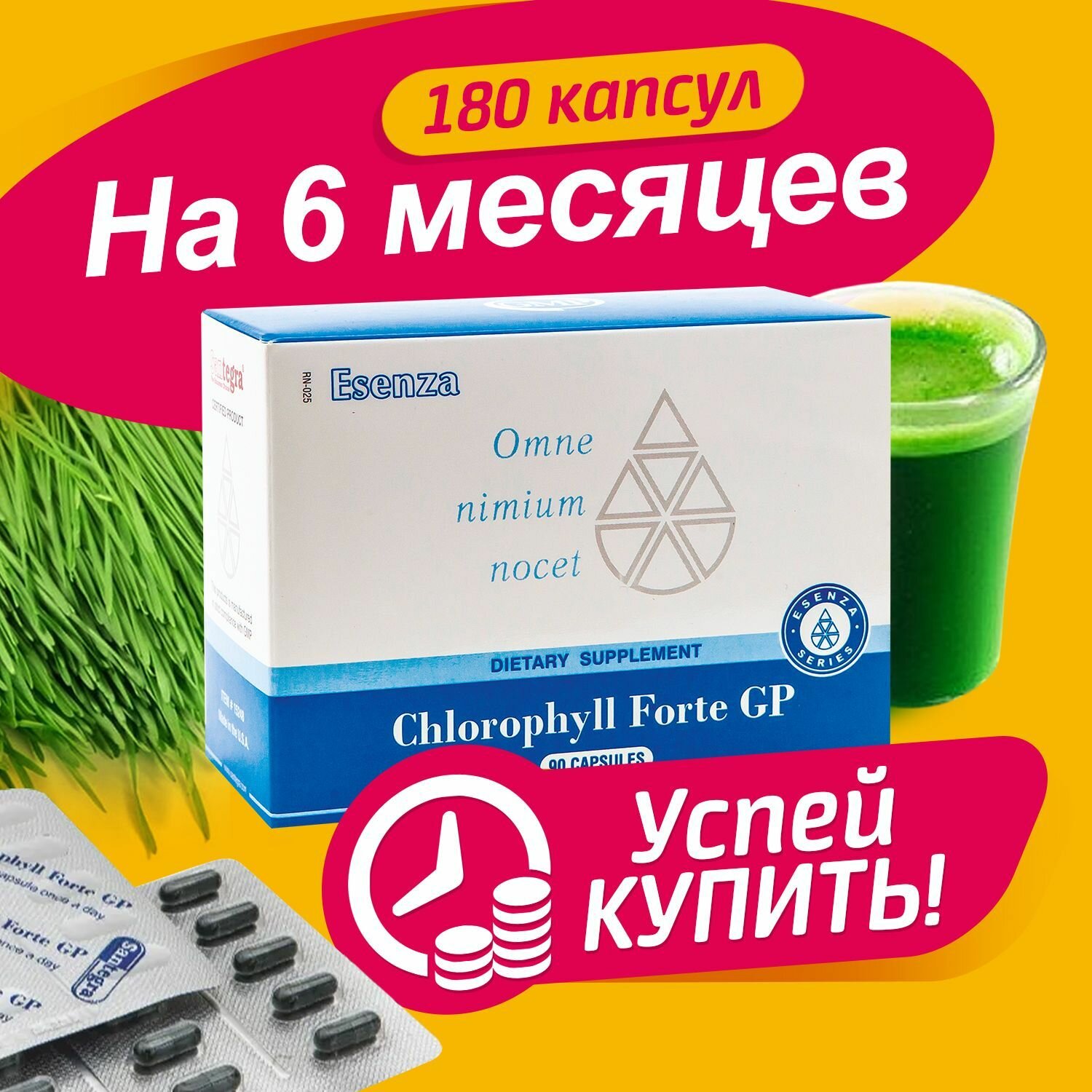 Набор Хлорофилл + Ацидофилус пробиотик, улучшает пищеварение, очищает кожу , укрепит иммунитет, жидкий хлорофилл в капсулах , 50 мг, 180 капсул