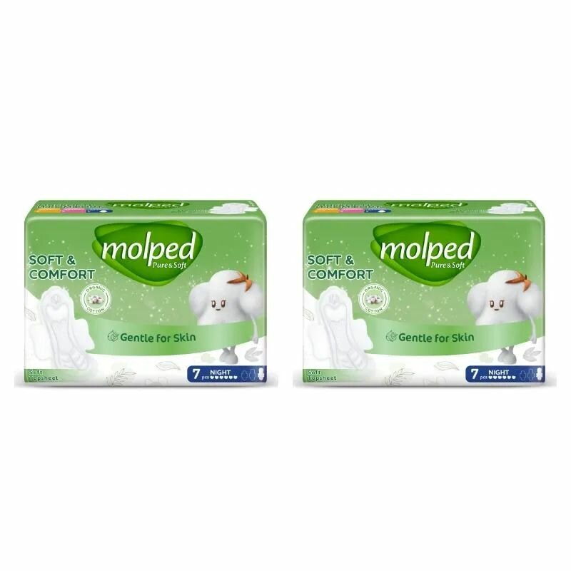 Molped Прокладки женские гигиенические Pure&Soft Night, 7 шт, 2 уп