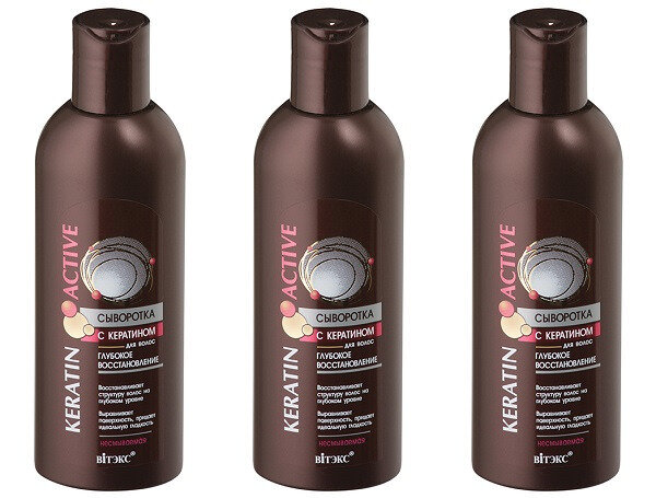 Витэкс сыворотка KERATIN ACTIVE с кератином для волос глубокое восстановление несмываемая 200мл, комплект 3 шт