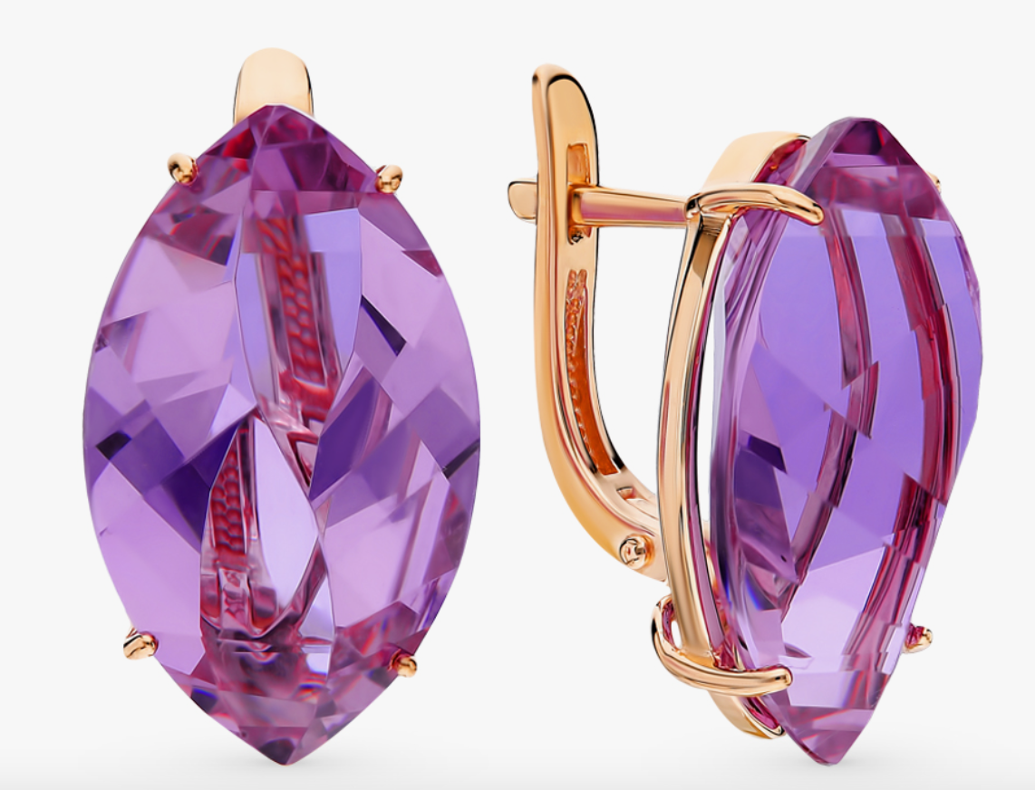 Серьги, красное золото, 585 проба, султанит, амазонит