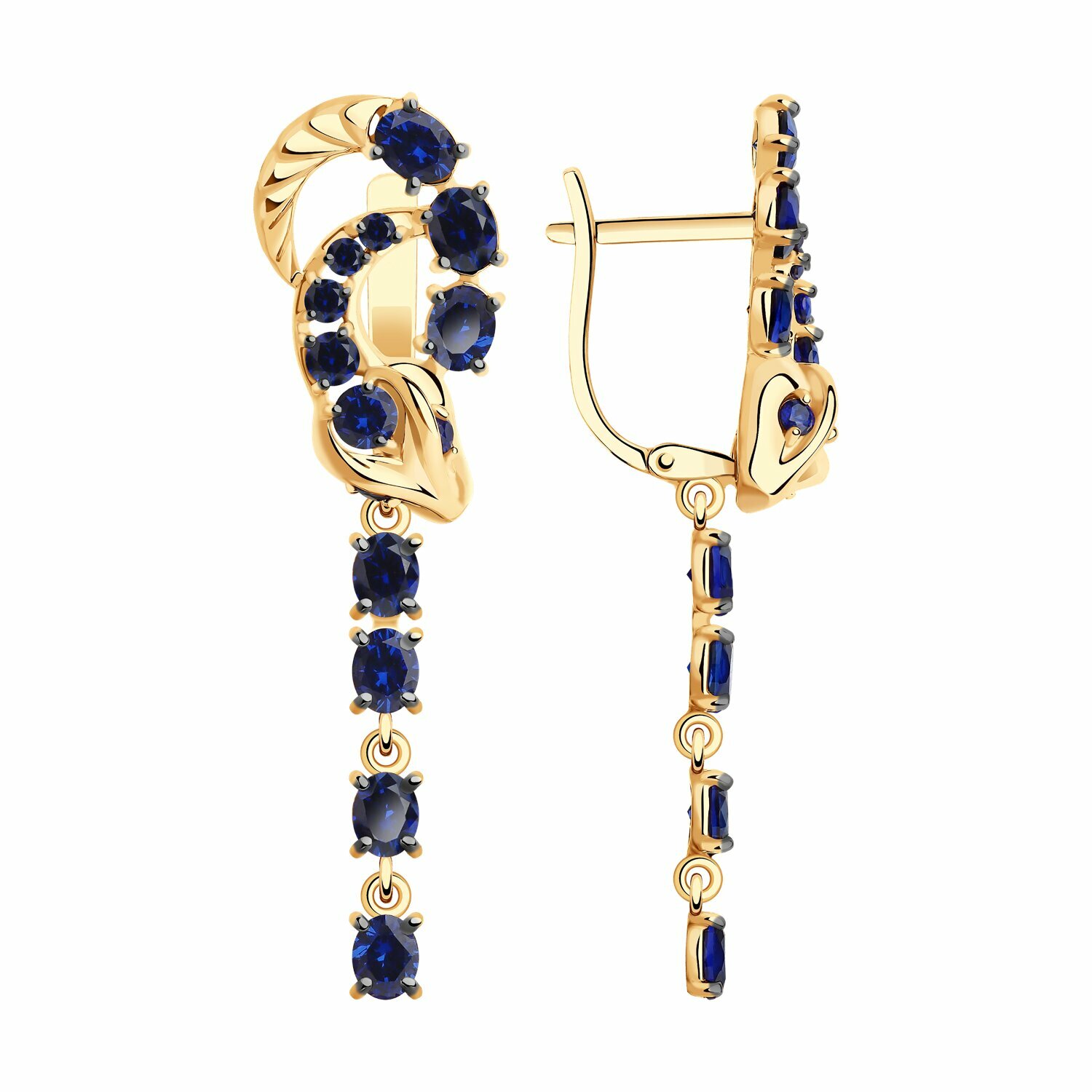 Серьги с подвесками, красное золото, 585 проба, сапфир синтетический