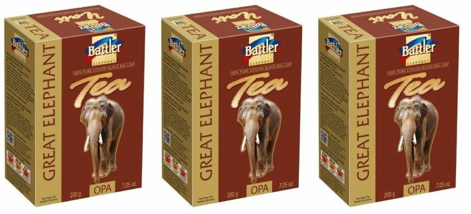 Battler Чай черный листовой Великий Слон, 200 г, 3 упаковки