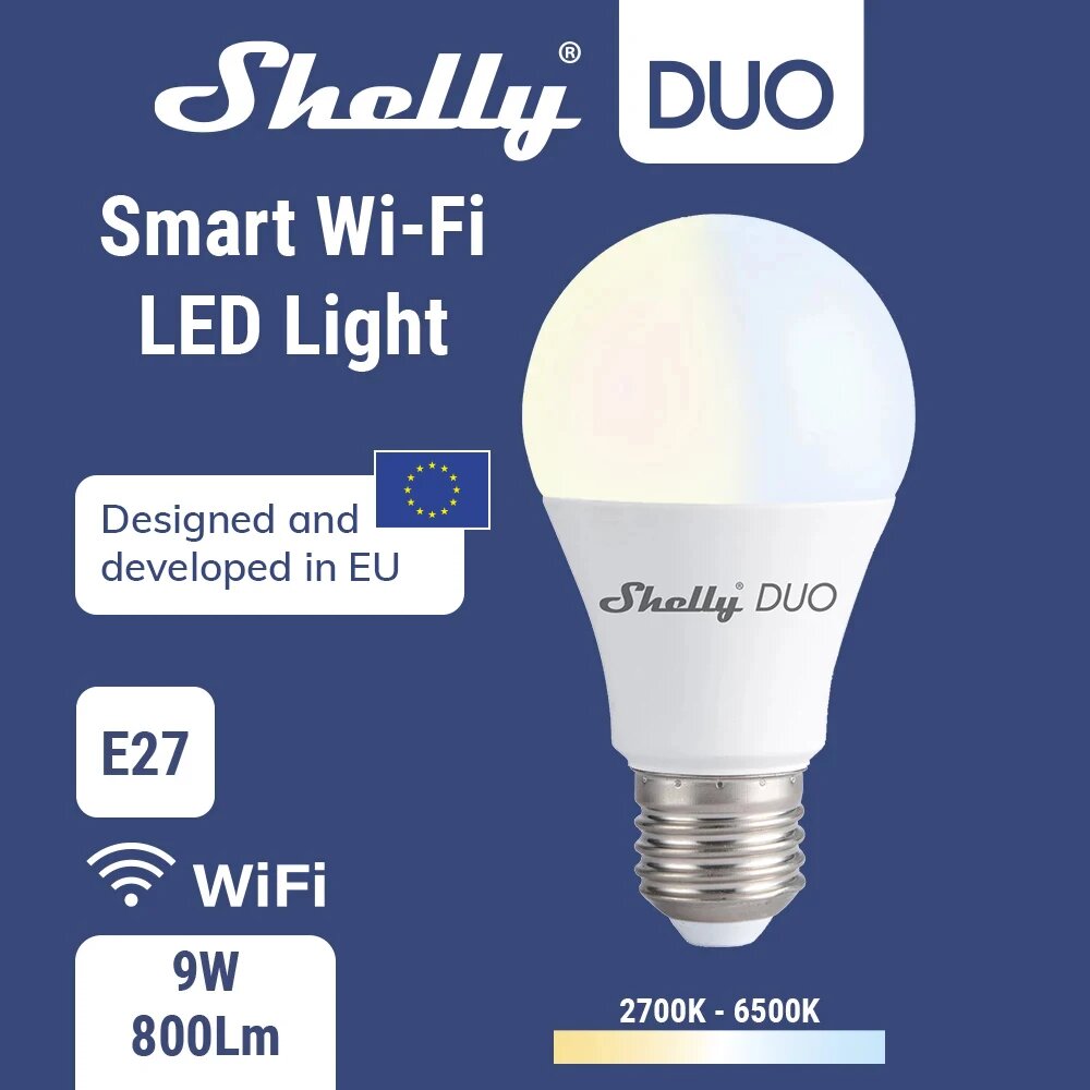 Shelly Duo RGBW/Белая светодиодная лампа 9Вт Wi-Fi RGBW