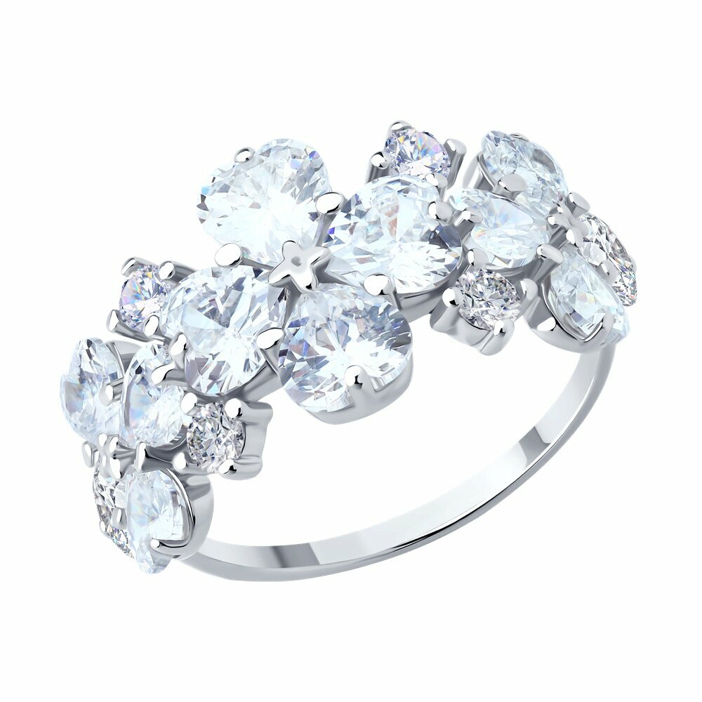 Кольцо, серебро, 925 проба, родирование, фианит