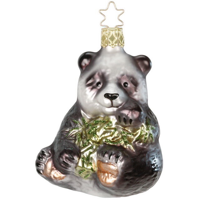 Стеклянная елочная игрушка Панда Вилли 9 см, подвеска, Inge Glas, 10028S014