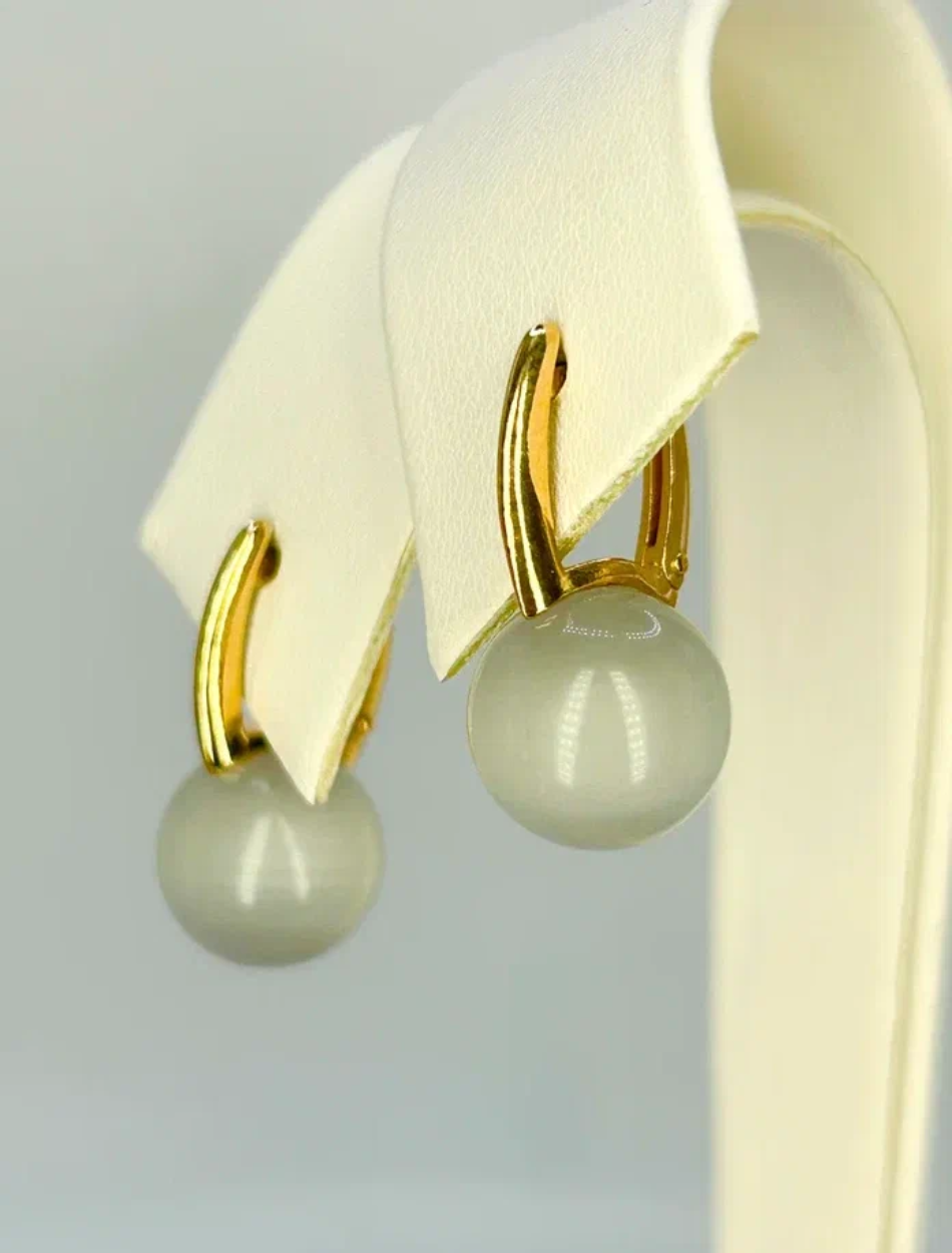 Серьги двусторонние, серебро, 925 проба, золочение, кошачий глаз