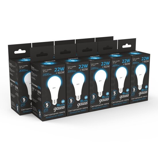 Светодиодная лампа Gauss A70 22W 2000lm 6500K E27 LED (упак 10шт)