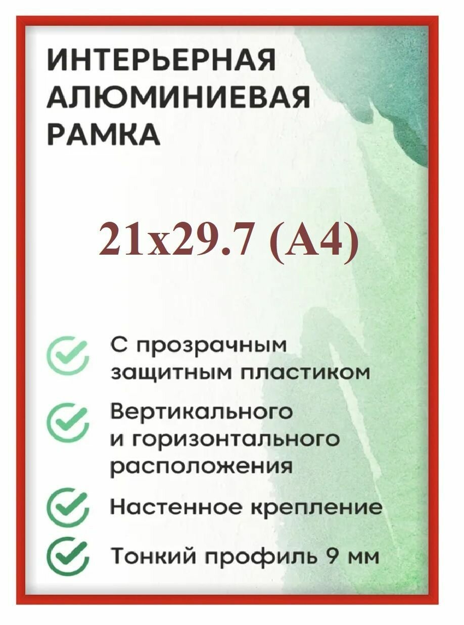 Рамка алюминий А4(21*29,7) Красный