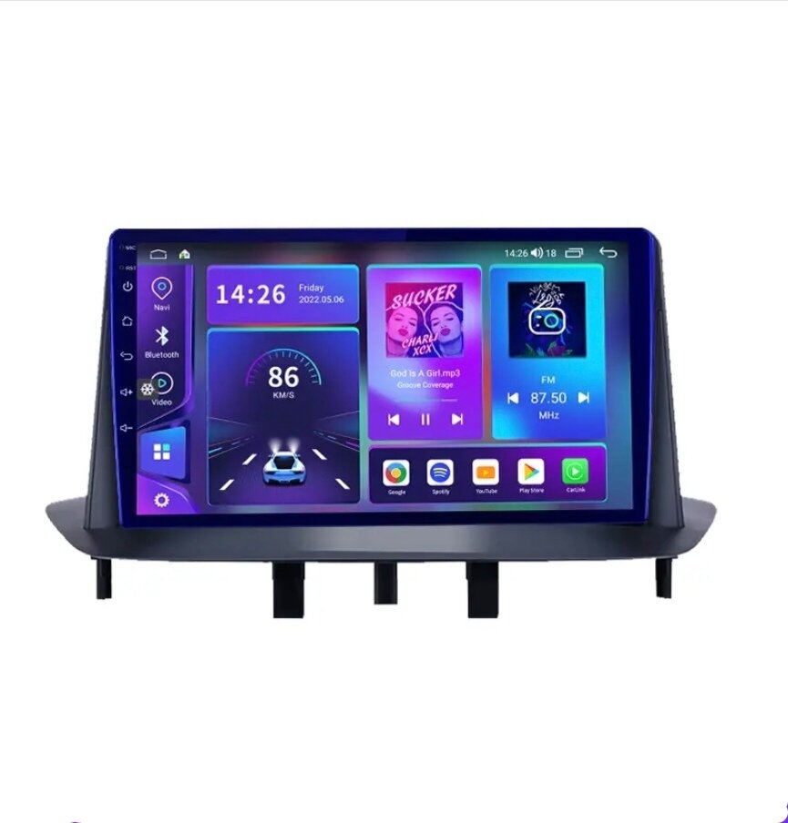 Магнитола андроид 8-ядер, 4/64гб, сим-карта 4G, экран QLED 9', Блютуз, WiFi, GPS, USB, DSP, CarPlay, для Renault Megane (Меган); Fluence (Флюенс)