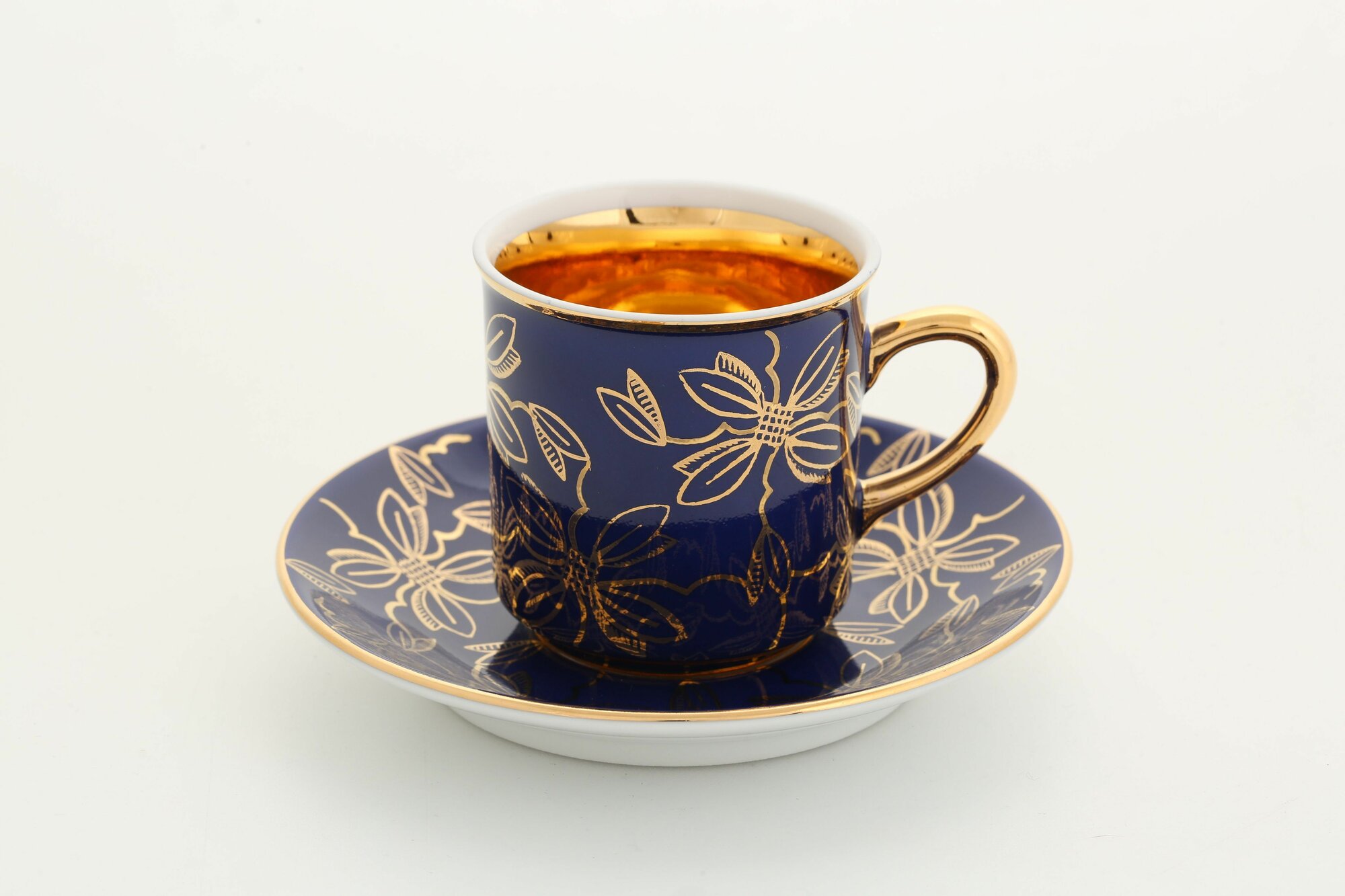 Кофейная пара 100мл Leander С411 Цветочный бант синий