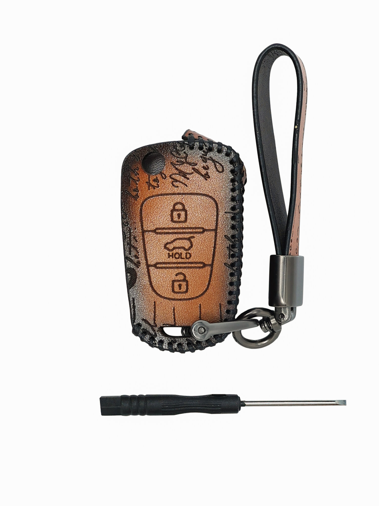 Чехол для автомобильного ключа Hyundai (Хендай) Цвет Коричневый Нить Черная