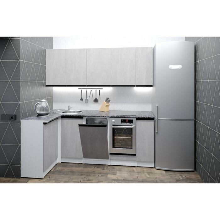 Кухонный гарнитур угловой «Сюита прайм», 2000×1100 мм, цвет бетон светлый/белый