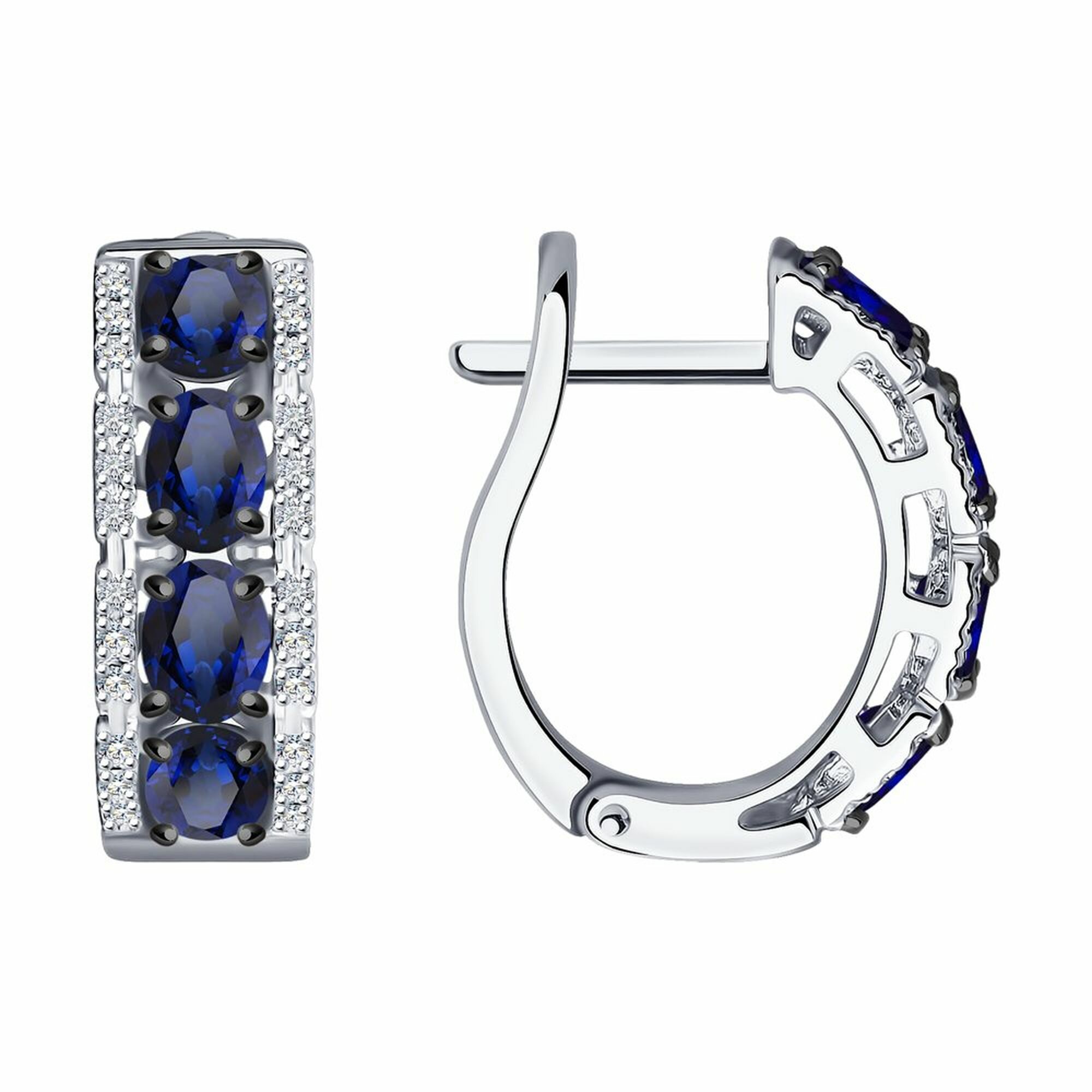 Серьги, белое золото, 585 проба, сапфир, бриллиант