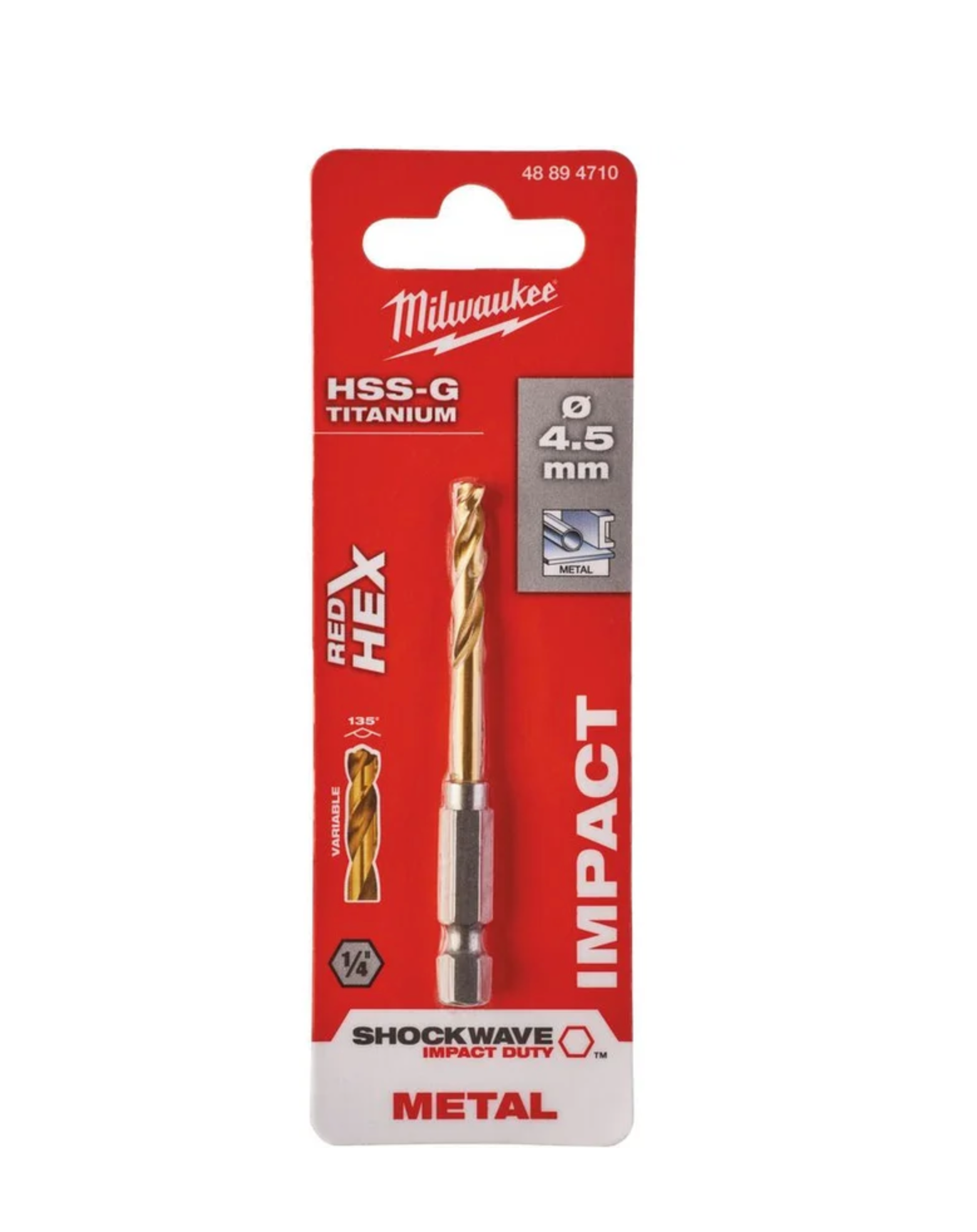 Сверло Milwaukee RedHEX HSS-G TiN по металлу 4.5мм, 48894710