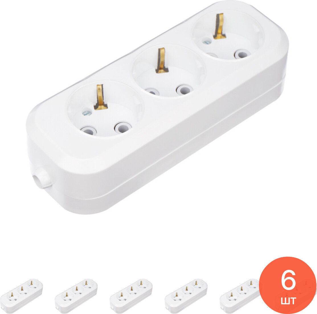 Блок розеток REXANT / Рексант 3 гнезда с заземляющими контактами, 11-8704 / колодка электрическая для удлинителя (комплект из 6 шт)