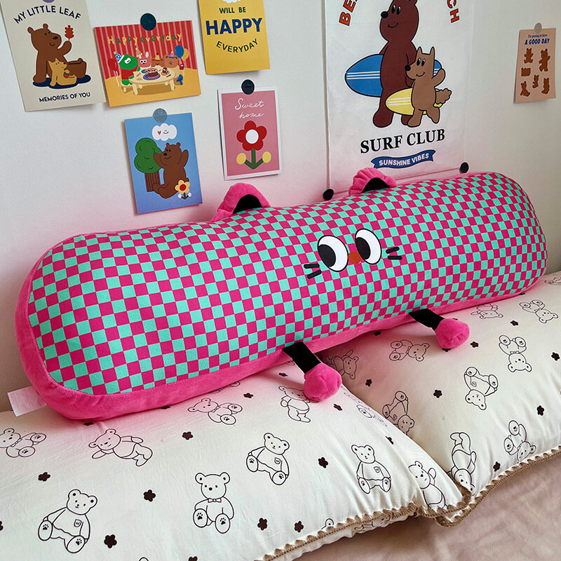 Подушка "Милый кот", для сна на боку, 115x30x15 см, с подкладкой, красная