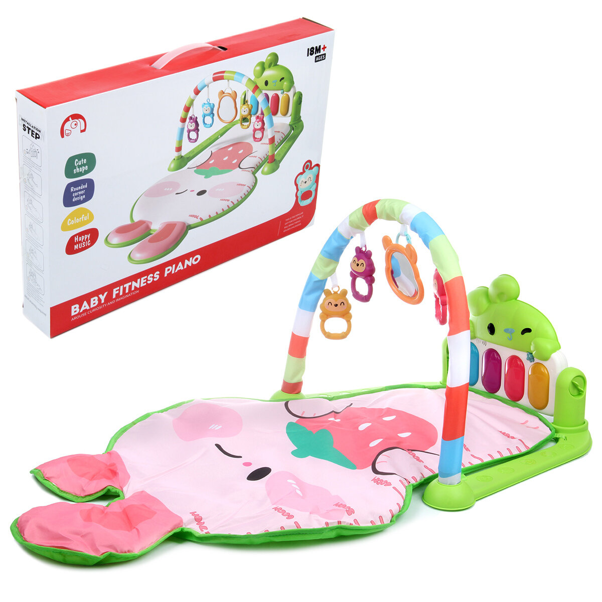 Развивающий коврик для новорожденных с пианино свет звук, Veld Co / Игровой коврик 1 дуга, 5 игрушек Зайка