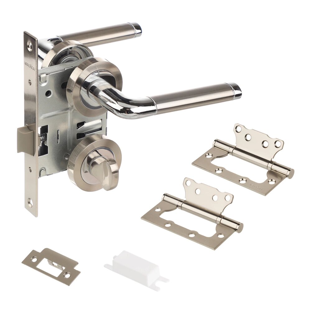 Комплект для межкомнатной двери с фиксатором NEODECO Crocus EA круглая накладка хром/никель