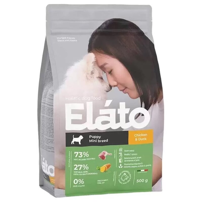 Elato_ Сухой корм Elato Holistic для щенков мелких пород с курицей и уткой, 0,5кг 0.5 кг