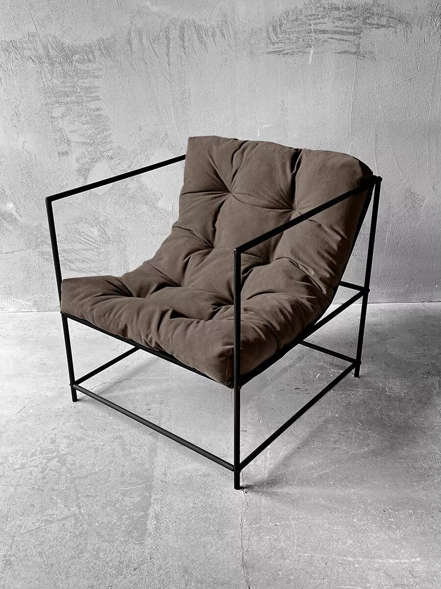 Кресло мягкое удобное для отдыха, уличное, на балкон, веранду, в стиле лофт, минимализм, Флафф юнит коричневый велюр