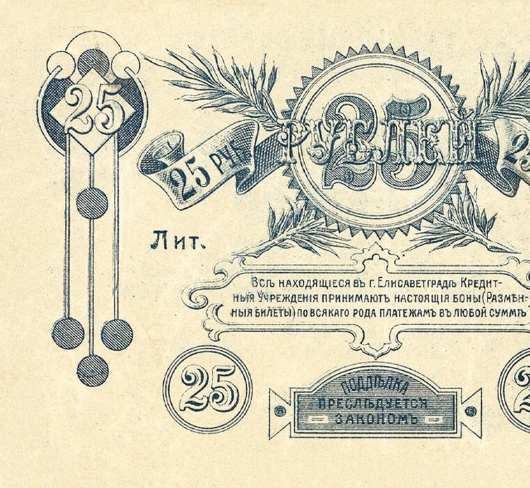 Разменный билет 25 рублей 1919 серия 3, Елизаветград, сувенирная копия, банкноты и купюры редкие коллекционные