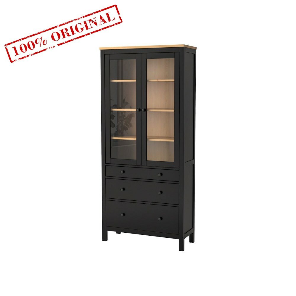 Шкаф-витрина 3 ящика хемнэс кымор (Россия) черный/светло-коричневый (2уп.)