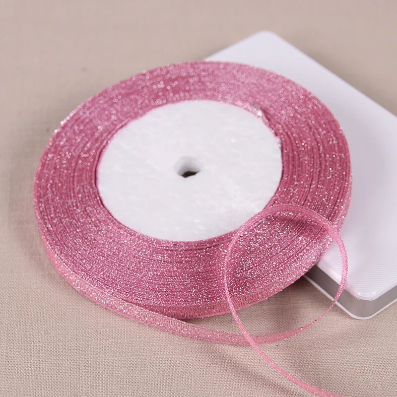 Металлические блестящие ленты Wusmart органза 6 мм 25 ярдов Розовый, 48 Pink