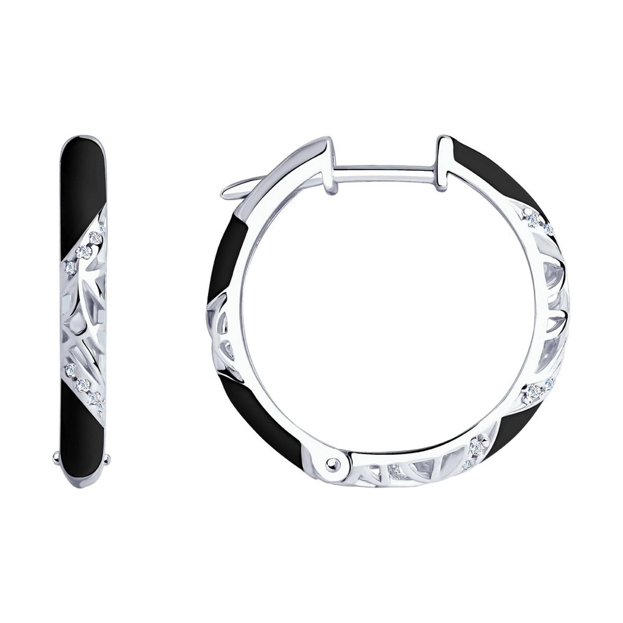 Серьги конго, серебро, 925 проба, родирование, эмаль, фианит