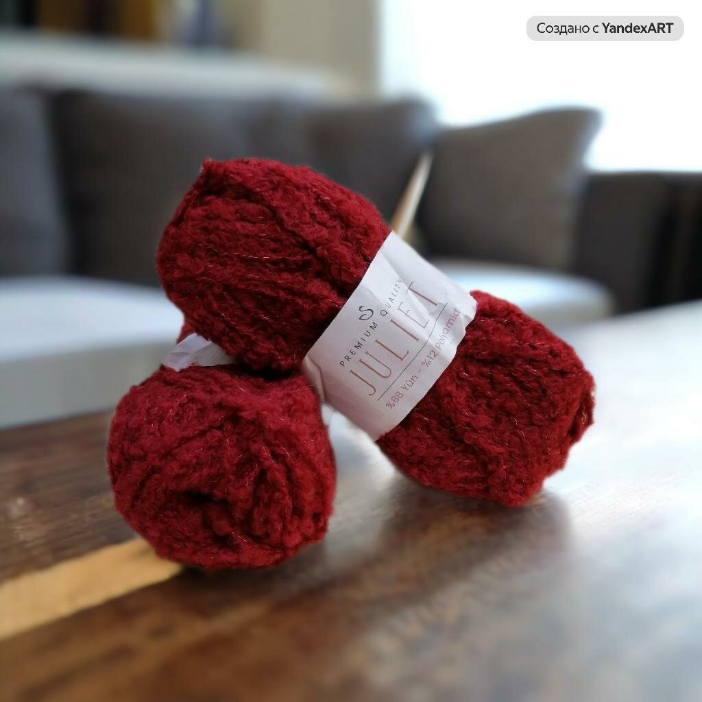 "Nako Juliet", пряжа с эффектом "букле" цвета красный 10273, 2мотка