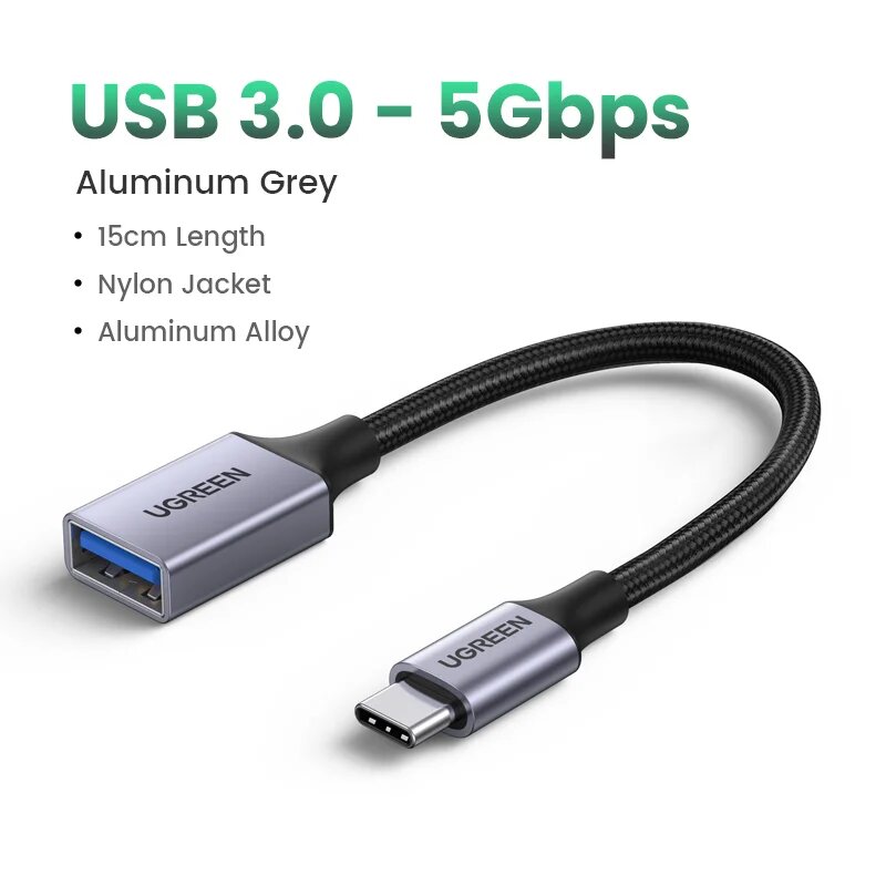 Переходник Ugreen, USB Type-A-Type-C, 3 цвета USB 3.0 Metal Grey
