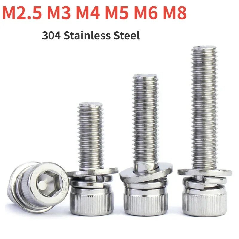 Винты шестигранные с накаткой и шайбой из нержавеющей стали 304 М2.5 М3 М4 М5 М6 М8 M5--5pcs, 12mm