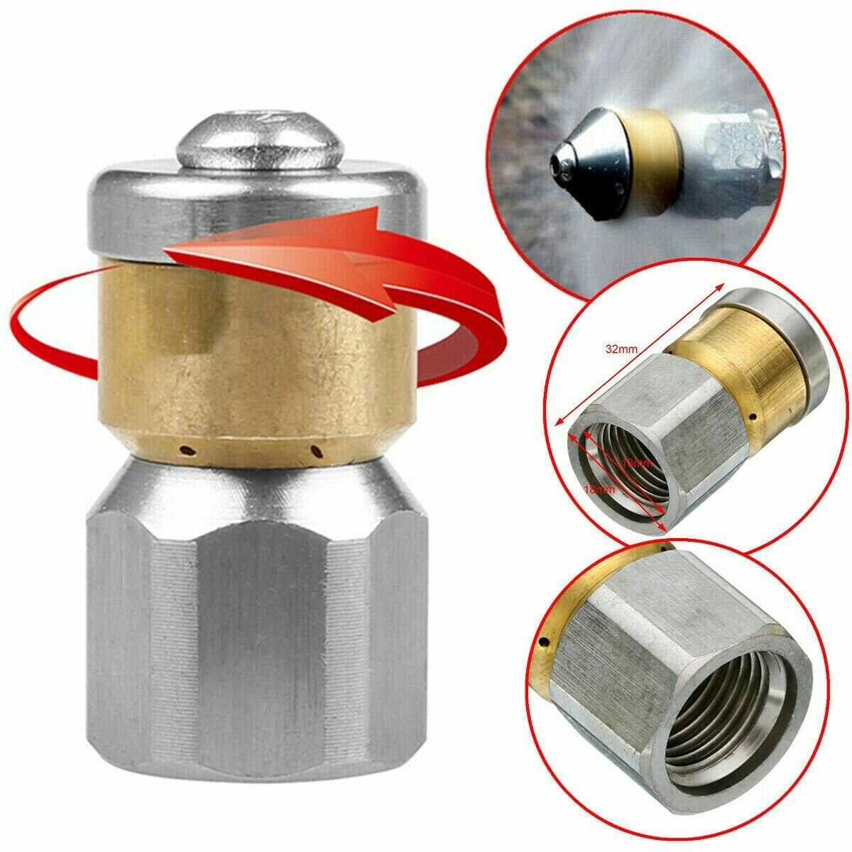 Аксессуар для моек - вращающаяся форсунка на шланг прочистки, внутр. резьба