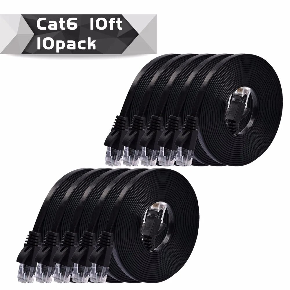 LNYUELEC Плоский Ethernet кабель CAT6 10 шт, белый/черный белый, 25cm