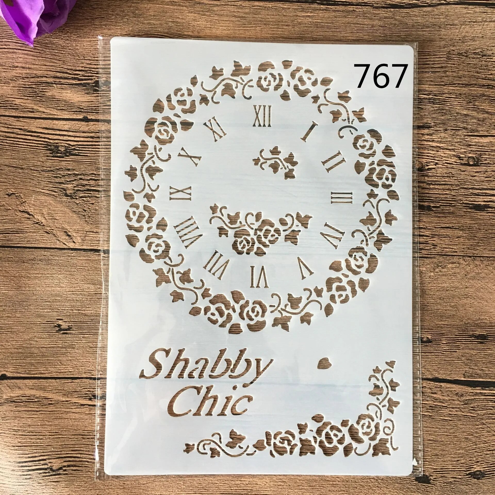 Трафарет Shabby Chic с часами, 29*21 см, Цвет: 767