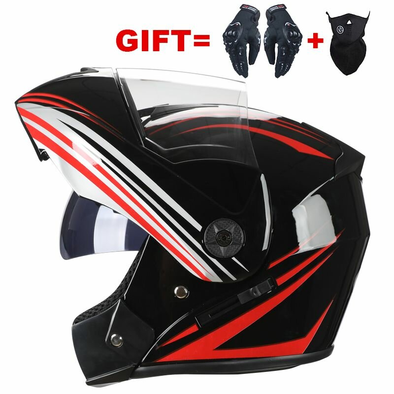Motorcycle Helmet106 2 gifts2, Черно-красный (прозрачная линза), M