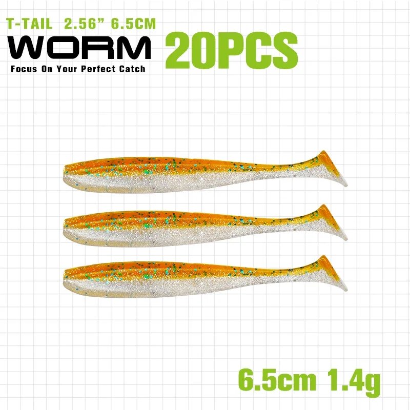 TSURINOYA NEW Fishing Lure T Tail Worm 55мм 65мм 75мм 88мм T-65G