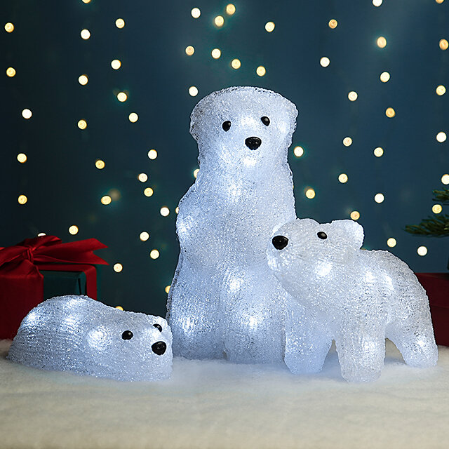Набор светящихся фигур Медведи леса Уортертон 3 шт, 26 см, 40 LED ламп, на батарейках, IP44, Kaemingk, 491082