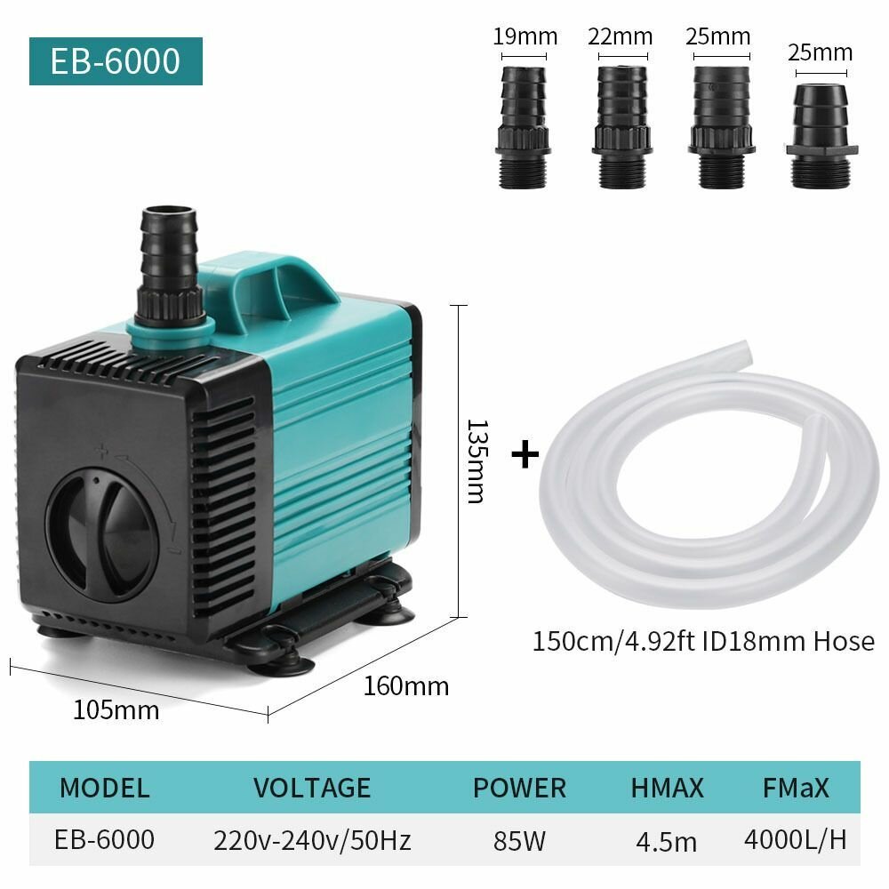 Насос- помпа для фонтана EB-6000 85W/ насос- помпа для аквариума и полива, погружной, Содержит водопроводную трубу длиной 1,5 м