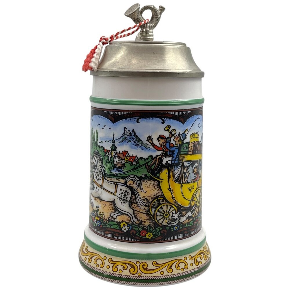 Пивная кружка "Путешествие в карете" с крышкой, музыкальная, 0.5 л, 1970-1990 гг, BMF, Германия