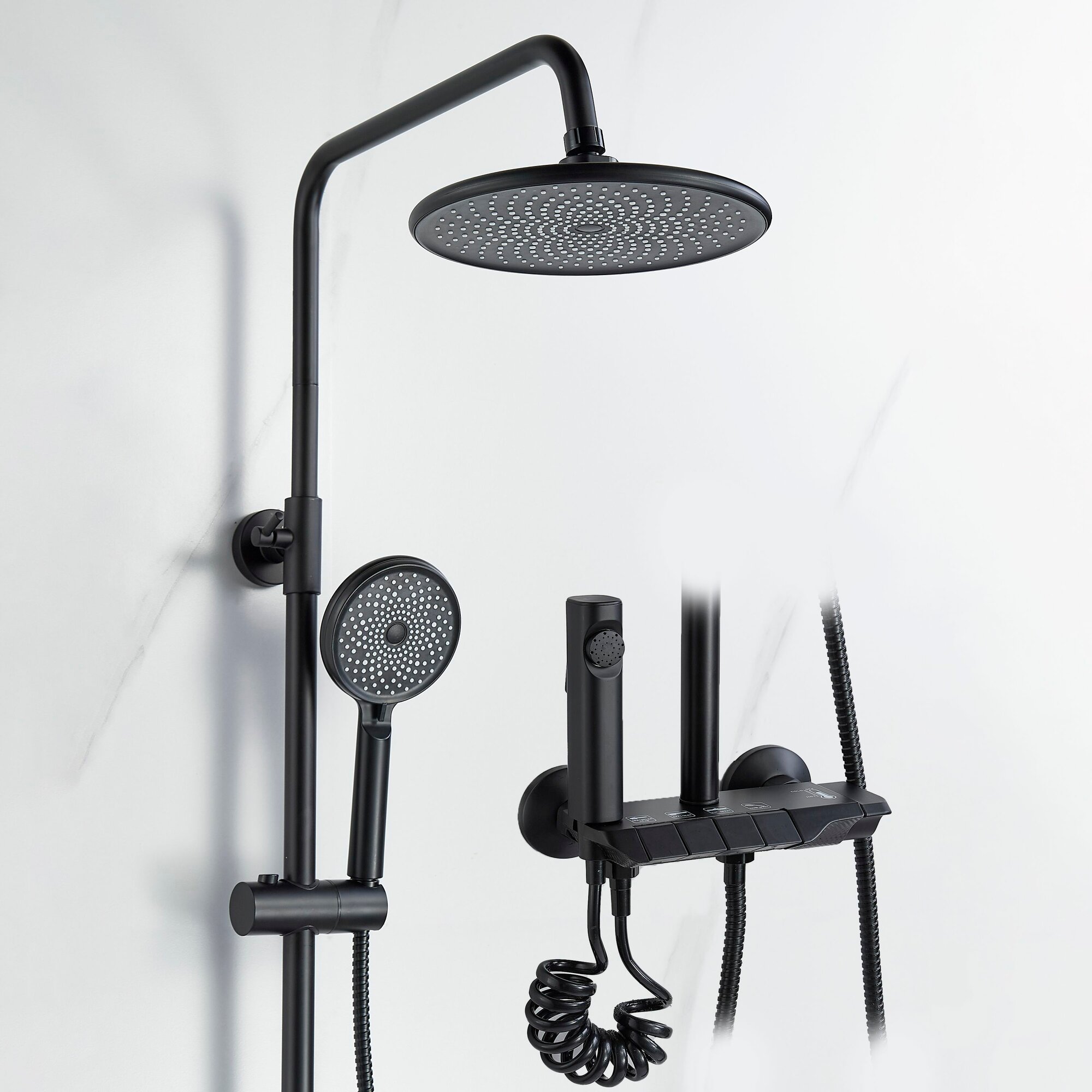 Душевая стойка со смесителем, с тропическим душем и лейкой для душа и биде, цвет черный