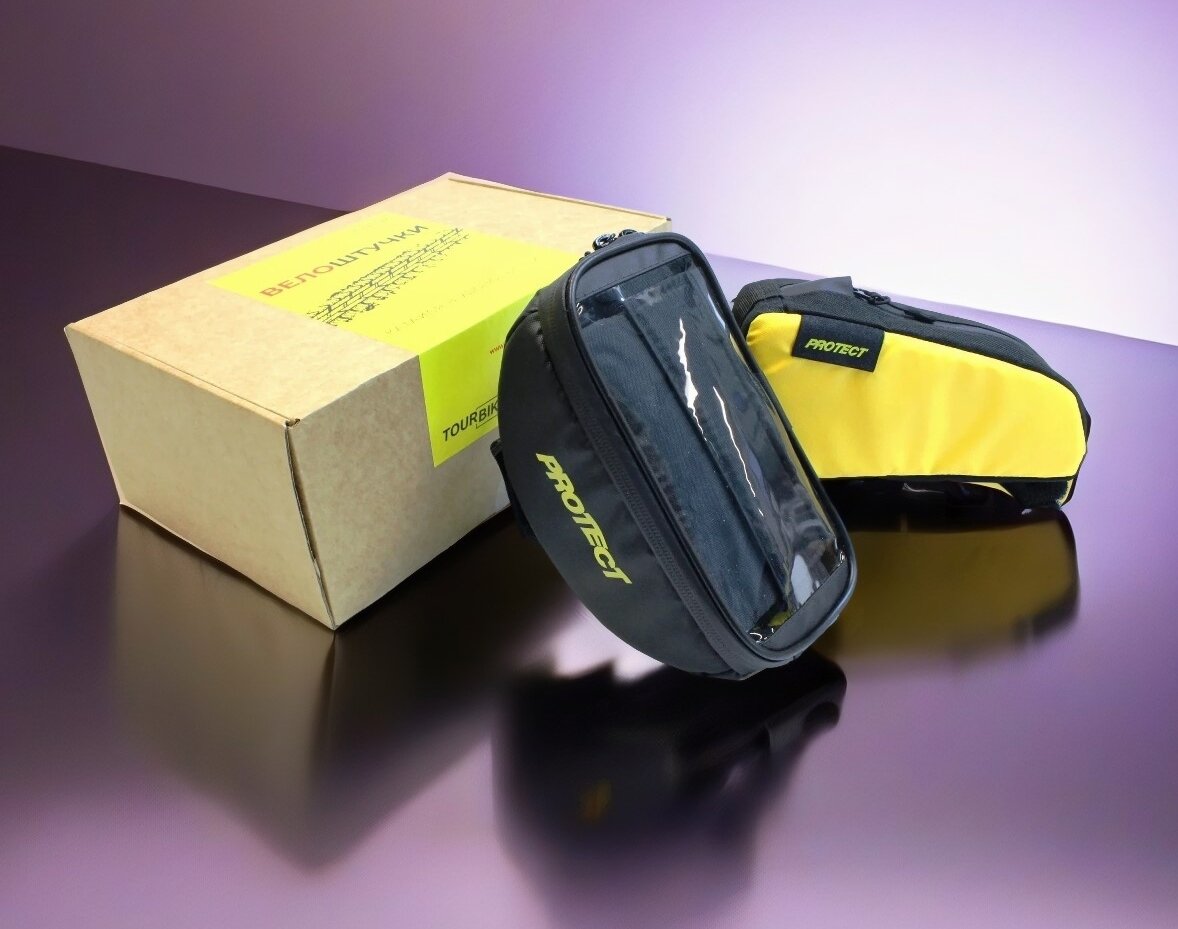 Подарочный набор велоштучки №1, велосумка на руль с отделением для смартфона и велосумка на раму.