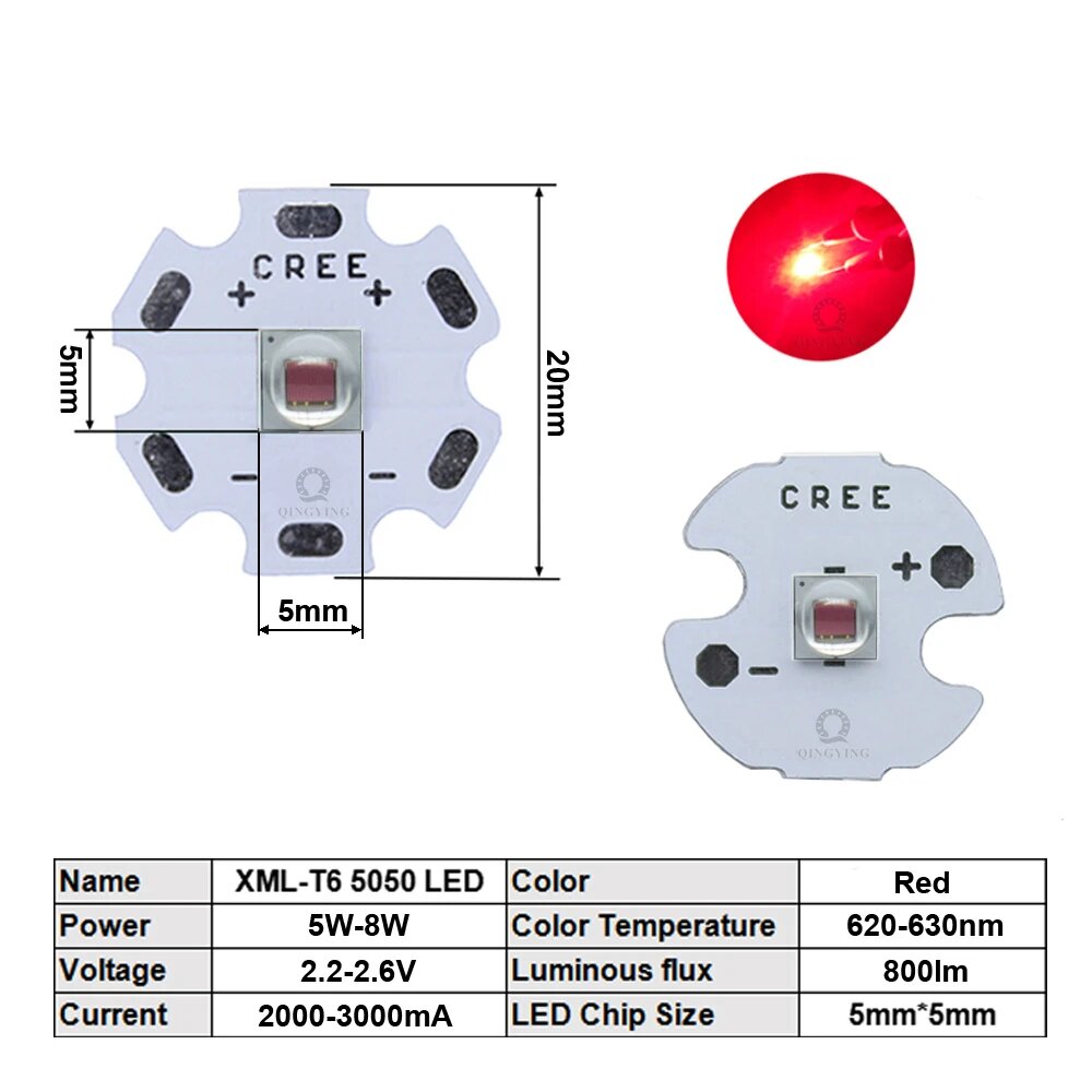 Красный светодиод CREE XML-T6 5W-8W 620-630nm