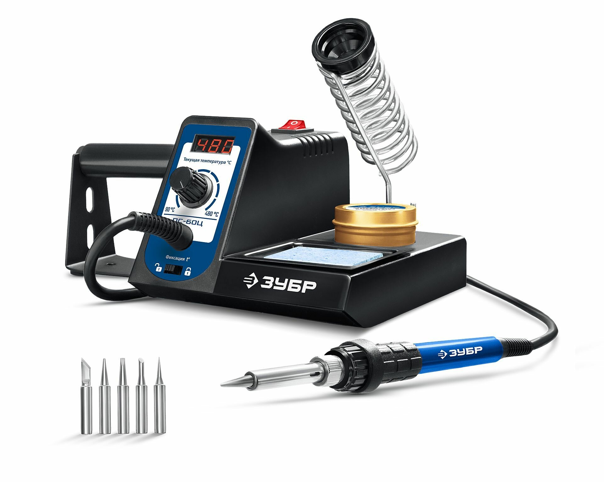 Зубр ПС-60Ц, 9-в-1, 90 - 480 C, 60 Вт, цифровая паяльная станция (55333)