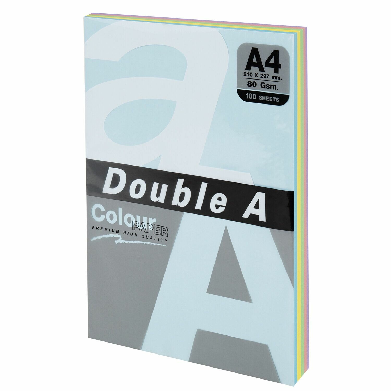Бумага цветная Double A А4, 80 г/м2, 100 листов, 5 цветов, микс, пастель