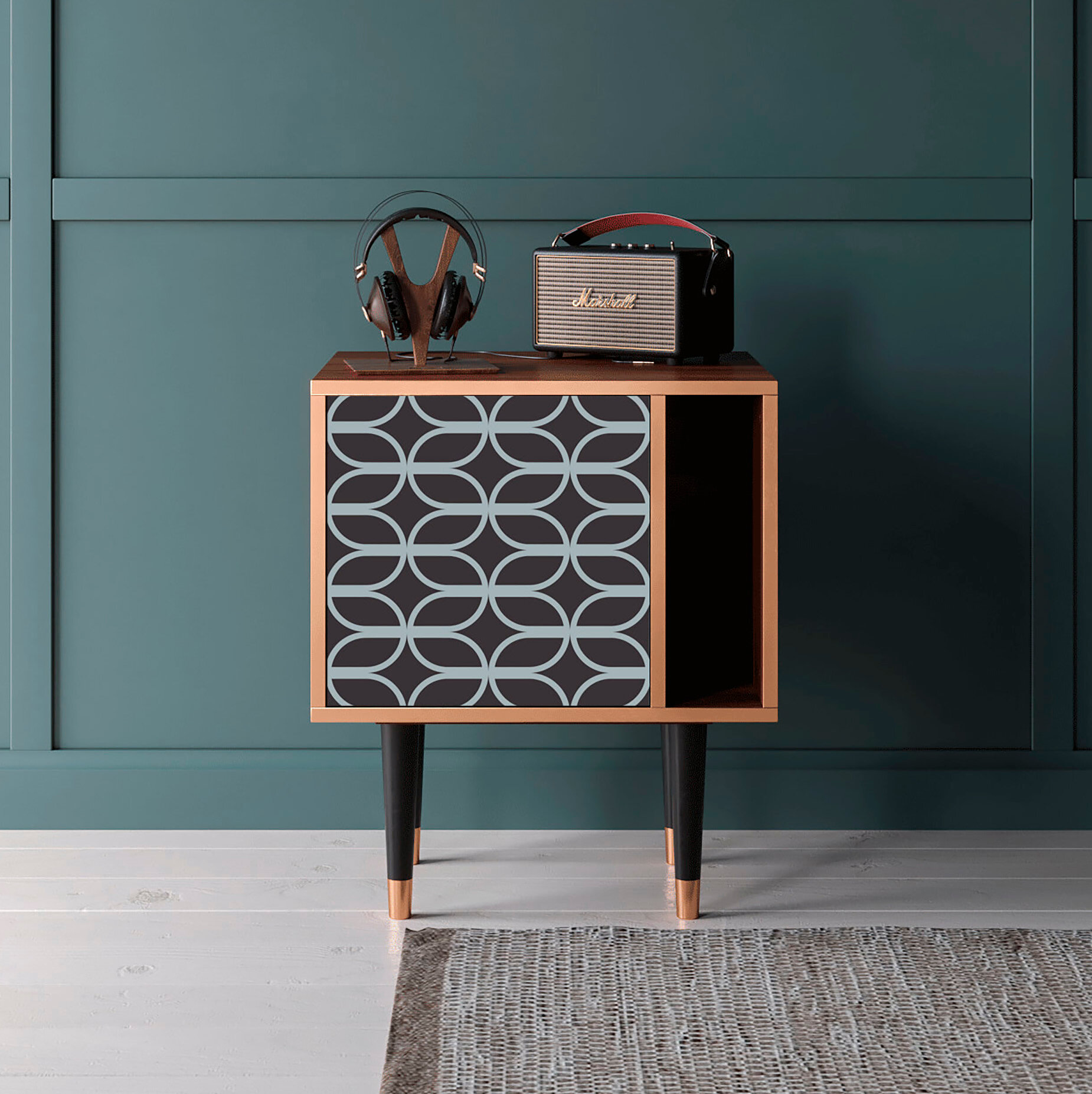 Прикроватная тумба - STORYZ - S2 Braided Blue, Размер - 58 x 69 x 48 см, Цвет - Орех